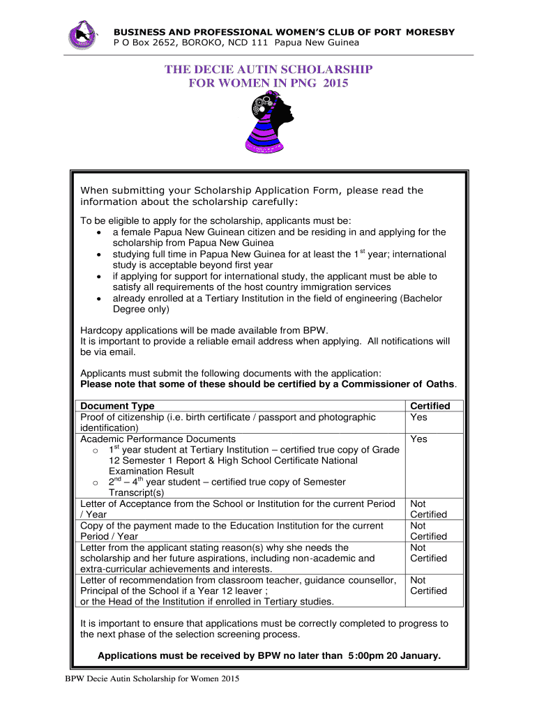 Fillable Online bpwpng The decie aut for wome the decie autin scho for ...