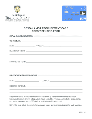 Fillable Online brockport CITIBANK VISA PROCUREMENT CARD CREDIT PENDING FORM Fax Email Print ...
