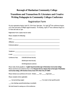 Fillable Online Registration Form - Transitions and Transactions Fax ...
