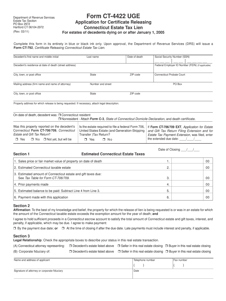 Fillable Online BCTb-4422 UGE Application for bCertificateb Releasing bConnecticutb Fax Email ...