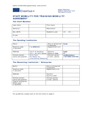 Fillable Online accademialecce Erasmus+ HE Staff mobility agreement ...