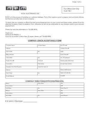 Fillable Online Company Check Acceptance Form - NEM Electronics Corp ...