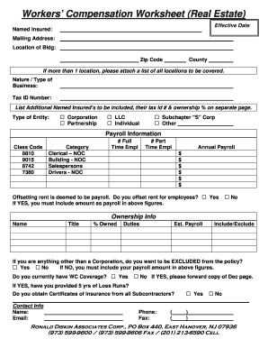 Fillable Online Workers' Compensation Worksheet (Real Estate) - Ronald ...