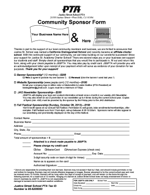 Fillable Online Justice Street School PTA Community Sponsor Form Fax ...