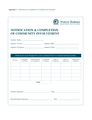 Fillable Online victoriaacademy Notification & completion of community ...