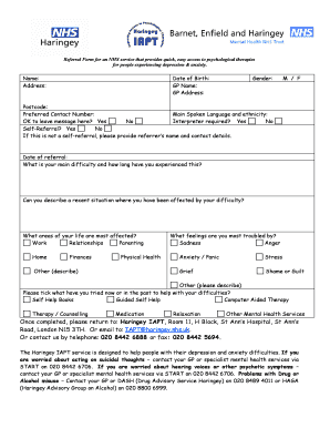 Fillable Online youthspace haringey gov IAPT Referral Form 2010 2 ...