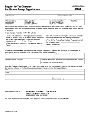 Fillable Online 1998 FTB 3555A - Request for Tax Clearance Certificate - Exempt Organizations ...