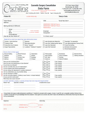 Fillable Online Schilling Healthcare Cosmetic Surgery Consultation DATA ...