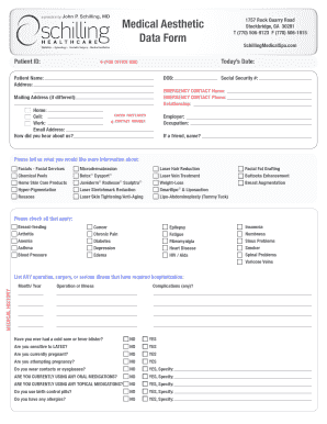 Fillable Online John P Schilling MD Medical Aesthetic Data Form Fax ...