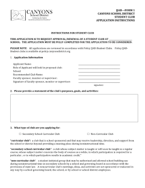 Fillable Online jhs canyonsdistrict Student Club Application - Canyons School District - jhs ...