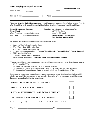 Fillable Online orrville k12 oh Substitute Teacher Payroll Packet ...