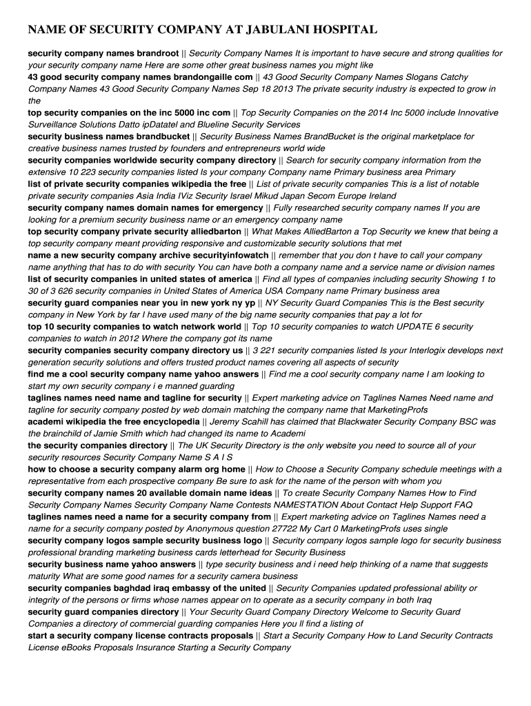 Fillable Online 172 110 22 Name of security company at jabulani ...