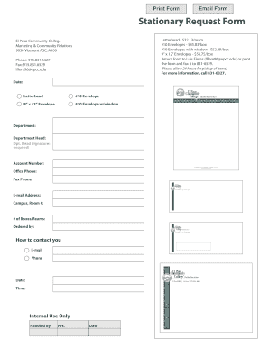 Fillable Online epcc Stationary Request Form - El Paso Community College Fax Email Print - pdfFiller