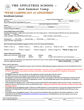 Fillable Online Summer Camp 2016 Enrollment Contract - The Appletree ...