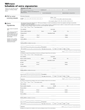 Fillable Online westpactestsite co Schedule of extra signatories form ...