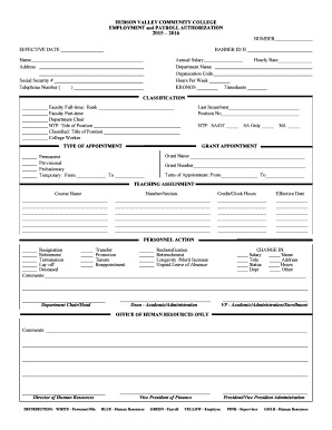 Fillable Online hvcc Payroll Authorization Form 2015-2016 - Hudson ...