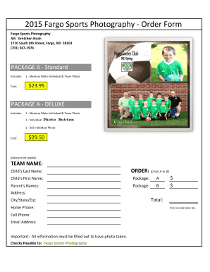 Fillable Online 2015 Fargo Sports Photography - Order Form Fax Email ...
