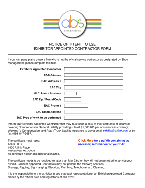 Fillable Online NOTICE OF INTENT TO USE EXHIBITOR APPOINTED CONTRACTOR FORM Fax Email Print ...