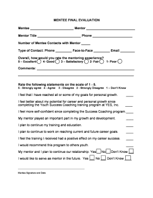 Fillable Online yes-success Mentee Final Evaluation Form Fax Email Print - pdfFiller
