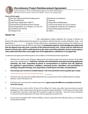Fillable Online Discretionary Project Reimbursement Agreement - Ventura ...