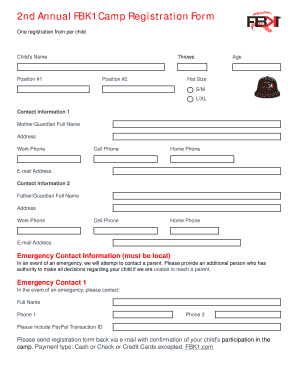 Fillable Online 2nd Annual FBK1 Camp Registration Form Fax Email Print ...