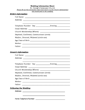 Fillable Online stgeorgesgermantown Wedding Information Sheet St ...