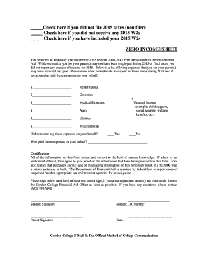 Fillable Online Zero Income Worksheet for aid year 1617 Fax Email Print ...