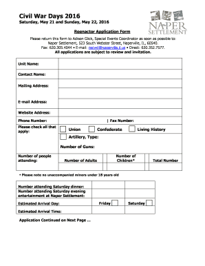 Fillable Online napersettlement Reenactor Application Form Fax Email ...