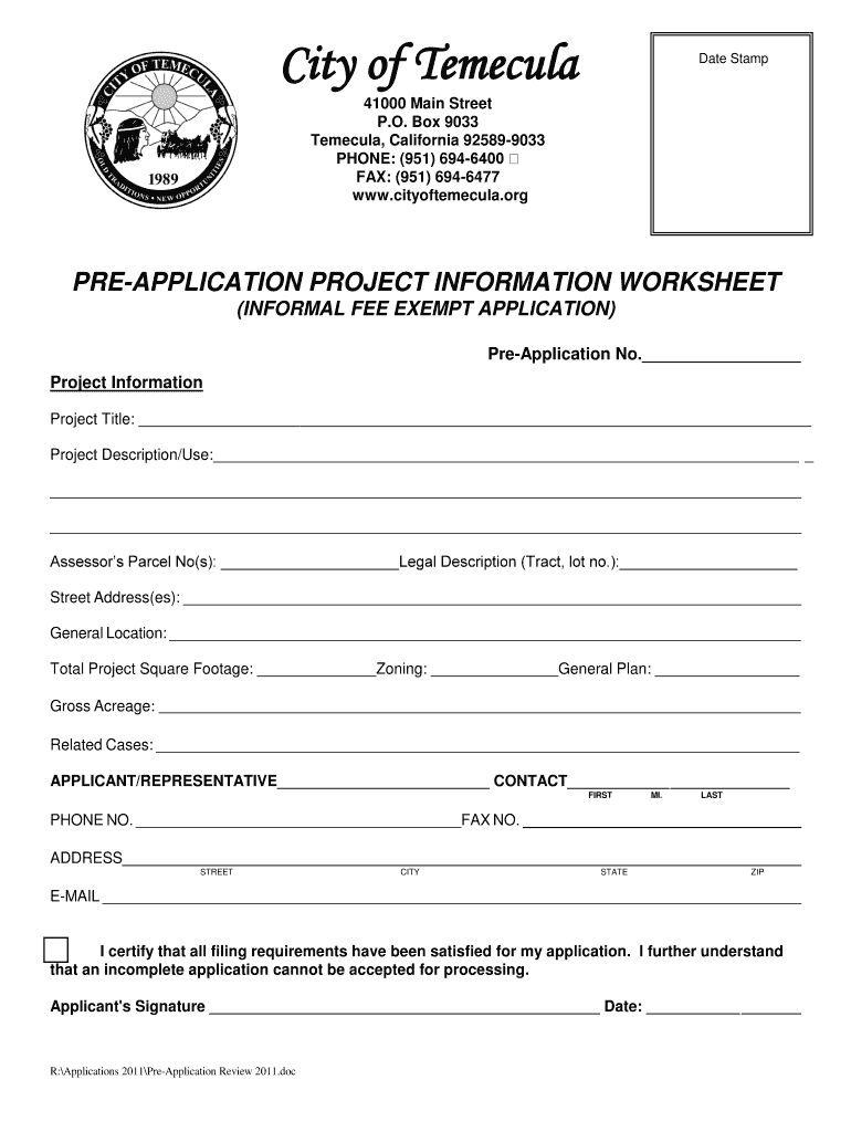 Fillable Online laserfiche cityoftemecula City of Temecula Pre ...