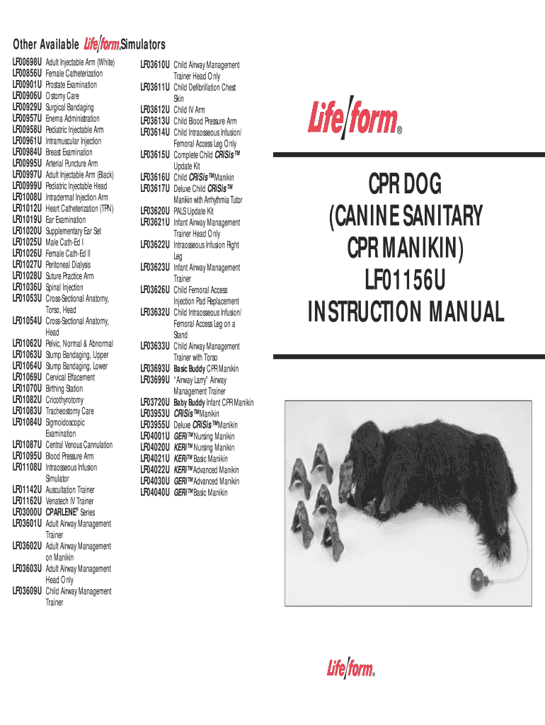Fillable Online CPR DOG CANINE SANITARY CPR MANIKIN LF01156U ...