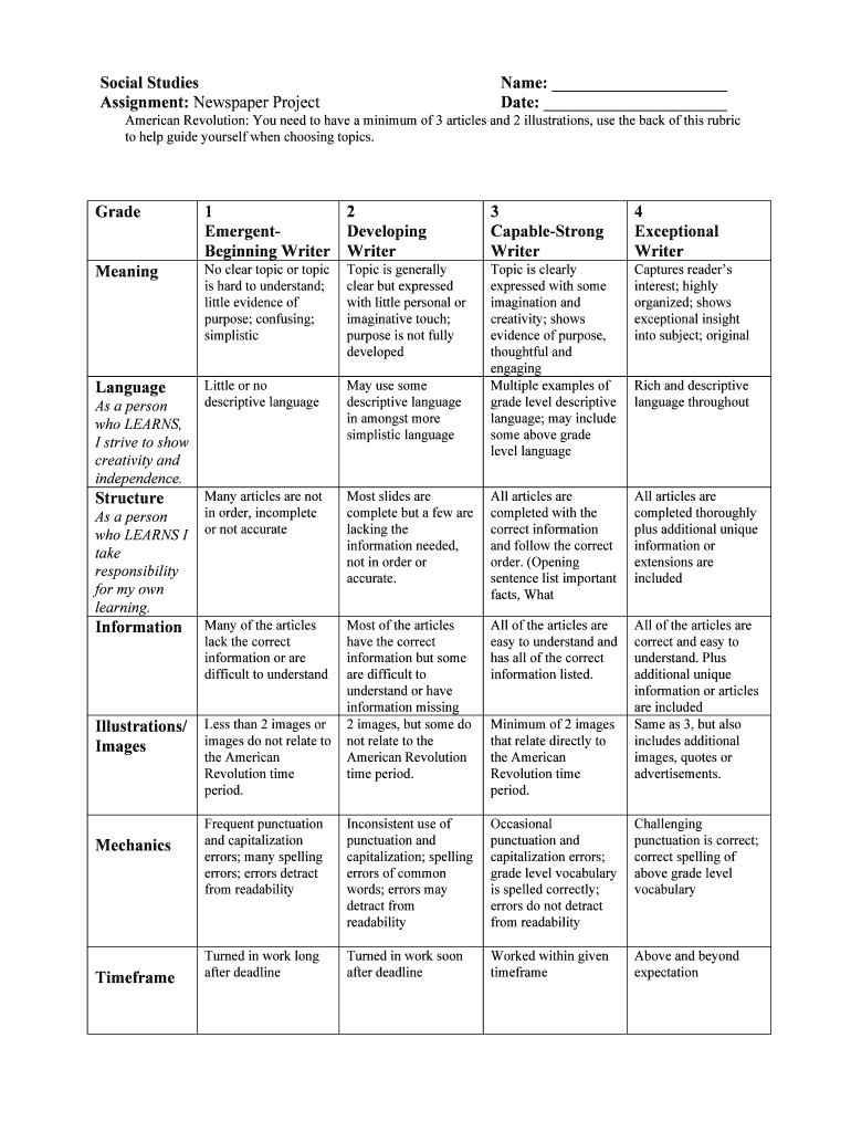 Fillable Online 5thgrade smsbellevue Social Studies Name Newspaper ...