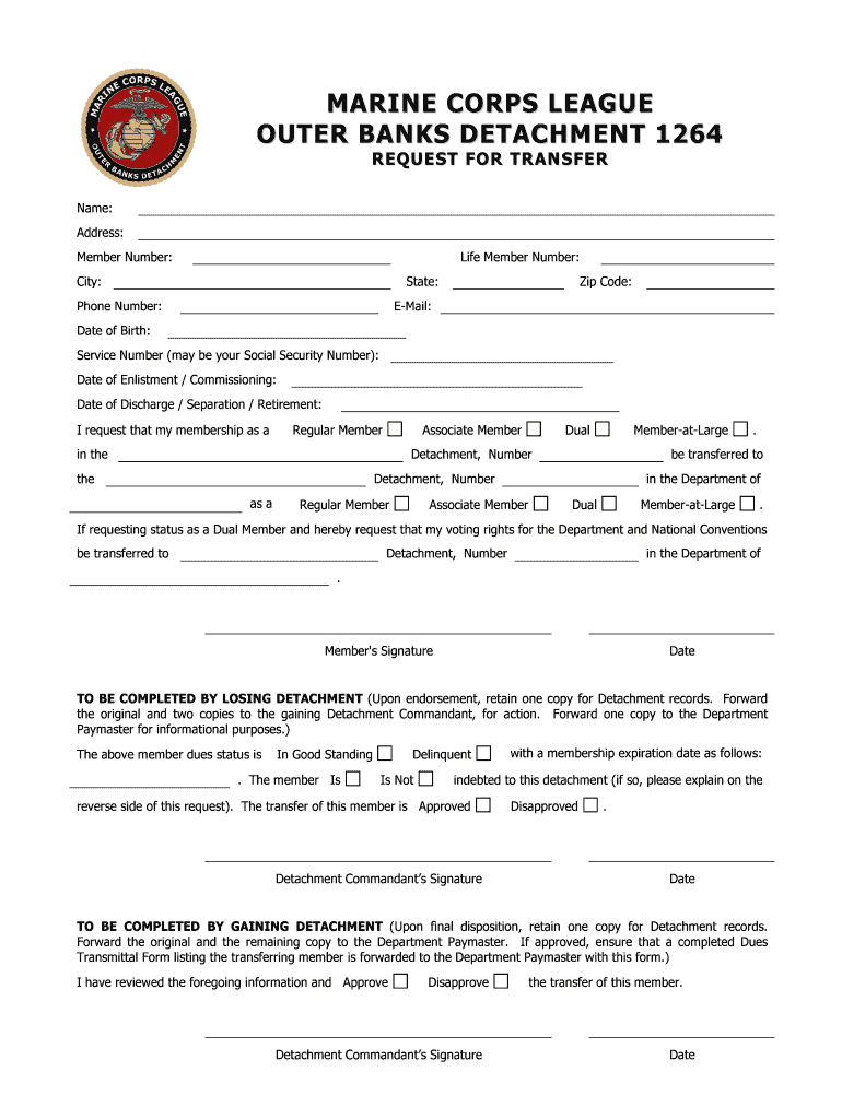 Fillable Online obxmarines Request for Transfer Form Request for ...