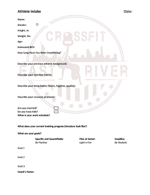 Fillable Online Athlete Intake and Goal Sheet - CrossFit East River Fax ...