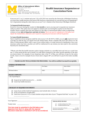 Fillable Online SuspensionCancellation bHealth Insurance Requestb Form ...