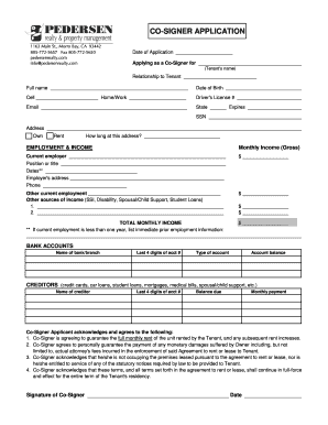 Fillable Online Co-Signer Application - Mar 2015xls Fax Email Print ...