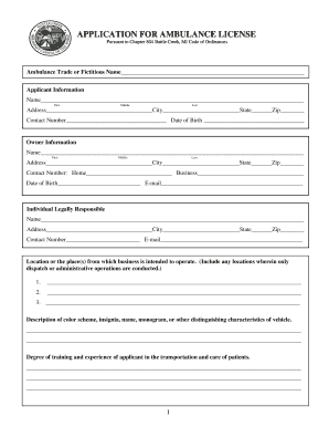 Fillable Online APPLICATION FOR AMBULANCE LICENSE - bCivicPlusb Fax ...