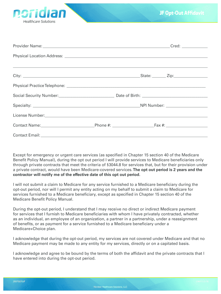Fillable Online Opt-Out Affidavit. Physicians and practitioners who do ...
