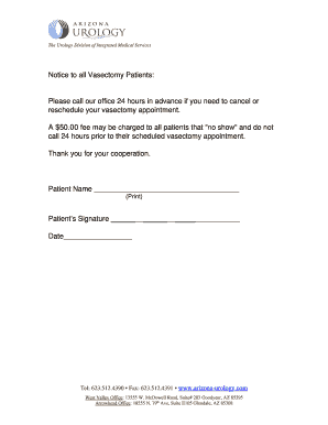 Fillable Online Vasectomy Patient Information - IMS Urology Fax Email ...