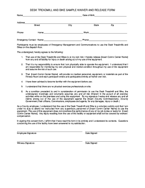 Fillable Online DESK TREADMILL AND BIKE SAMPLE WAIVER AND RELEASE FORM ...