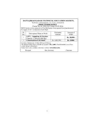 Fillable Online TENDER NOTICE-01 YEAR 2016 ver 2-04-05-2016- TENDER ...