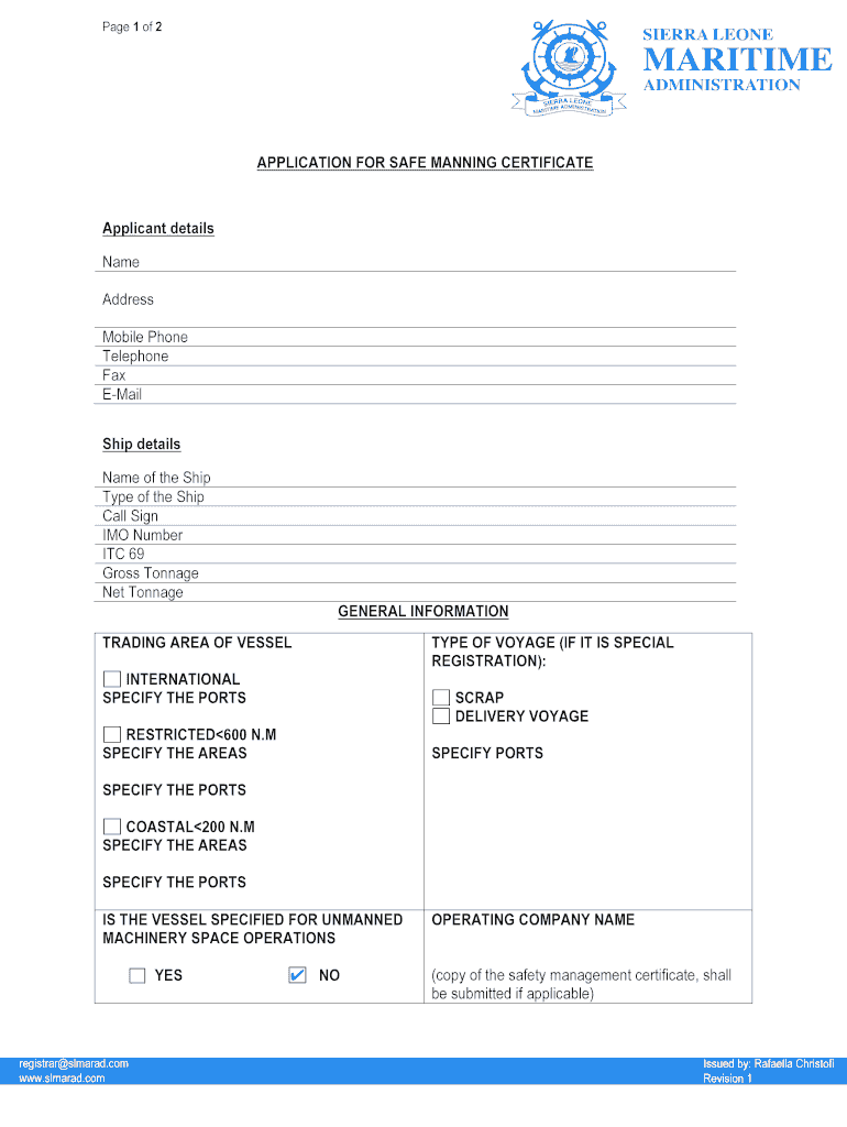 Fillable Online APPLICATION FOR SAFE MANNING CERTIFICATE Applicant ... Fax Email Print - pdfFiller