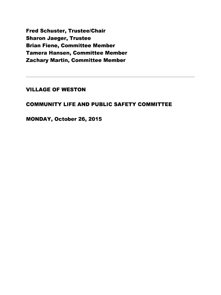 Fillable Online Fred Schuster TrusteeChair Sharon Jaeger - Village of ...