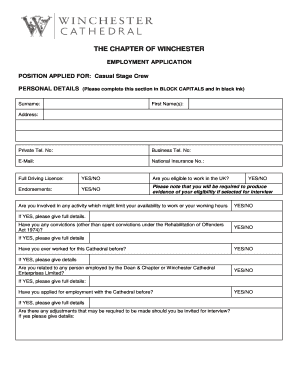 Fillable Online THE CHAPTER OF WINCHESTER EMPLOYMENT APPLICATION ...