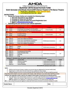 Fillable Online amda Sixth Semester Certificate Alumni BFA Dance Theatre & Fax Email Print ...