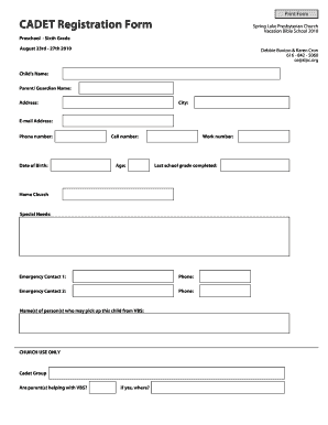 Fillable Online slpc CADET Registration Form Fax Email Print - pdfFiller