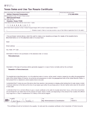 Fillable Online Texas Sales and Use Tax Resale Certificate - Ashton ...