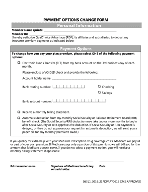 Fillable Online PAYMENT OPTIONS CHANGE FORM Personal Information Member ...