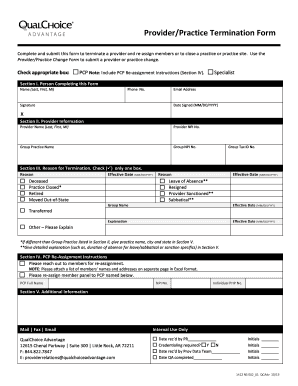 Fillable Online ProviderPractice Termination Form - QualChoice ...