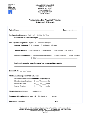 Fillable Online Prescription for Physical Therapy Rotator Cuff Repair ...