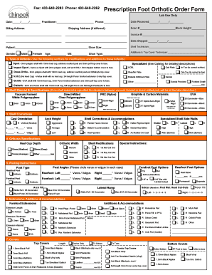 Fillable Online Prescription Foot Orthotic Order Form - Chinook Foot ...